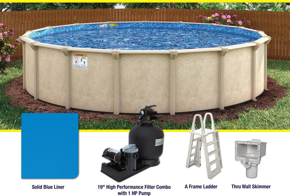 24' Round Centennial Steel Above-Ground Pool Kit with Pump, Filter, La ...